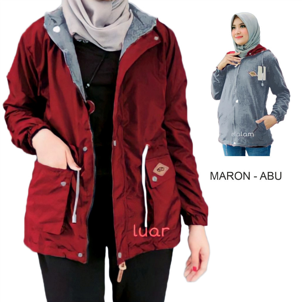 Jual Jaket Parka Wanita Outdoor 2in1 Trendy Warna Maroon - Abu Ukuran L ...