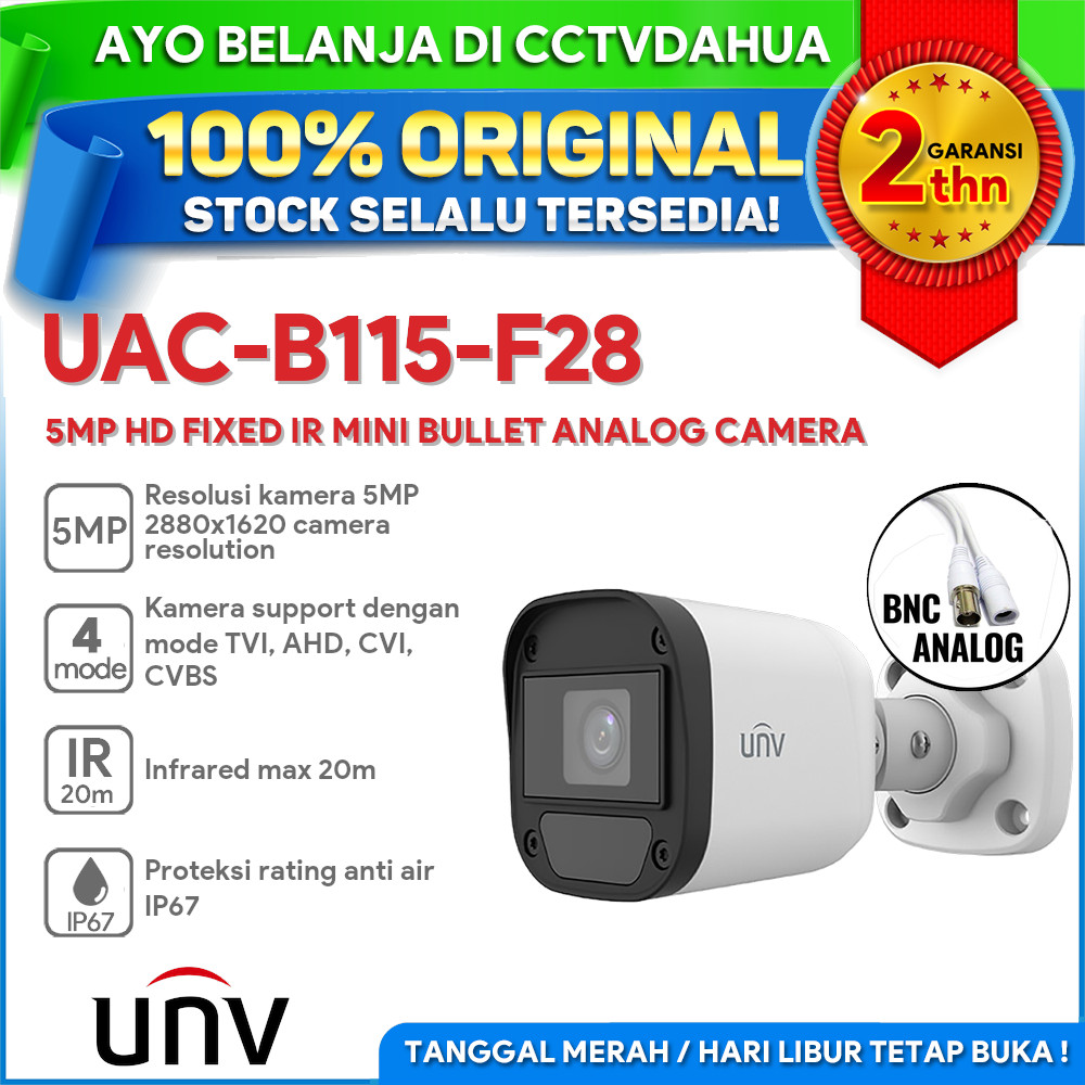 Jual UNIVIEW UAC-B115-F28 UNV 5MP HD FIXED 4IN1 IP67 IR MINI BULLET ANALOG CAMERA | Shopee Indonesia