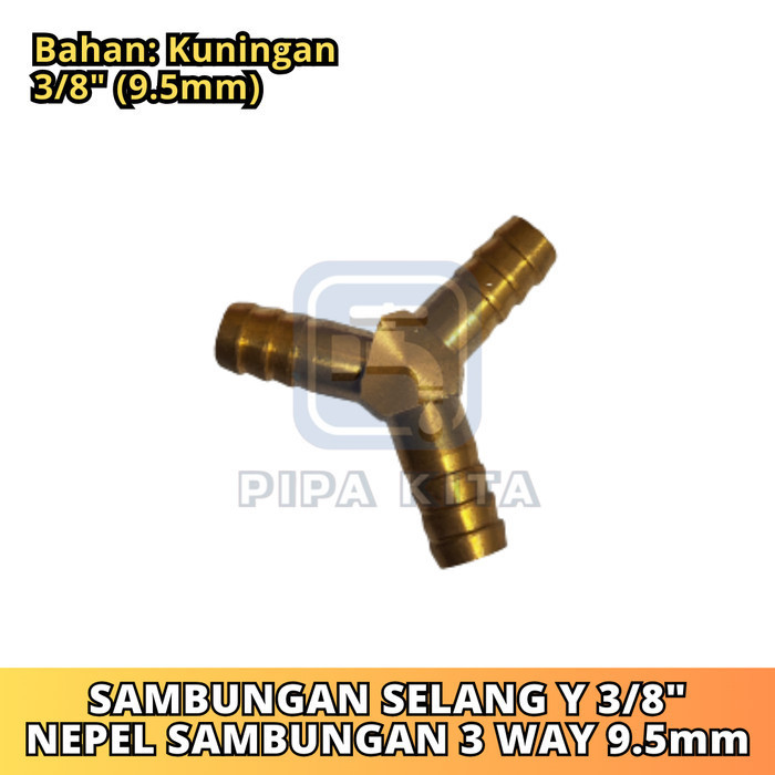 Jual Nepel Sambung Y 3/8 Inch Kuningan Sambungan Selang 3 Way Y ...