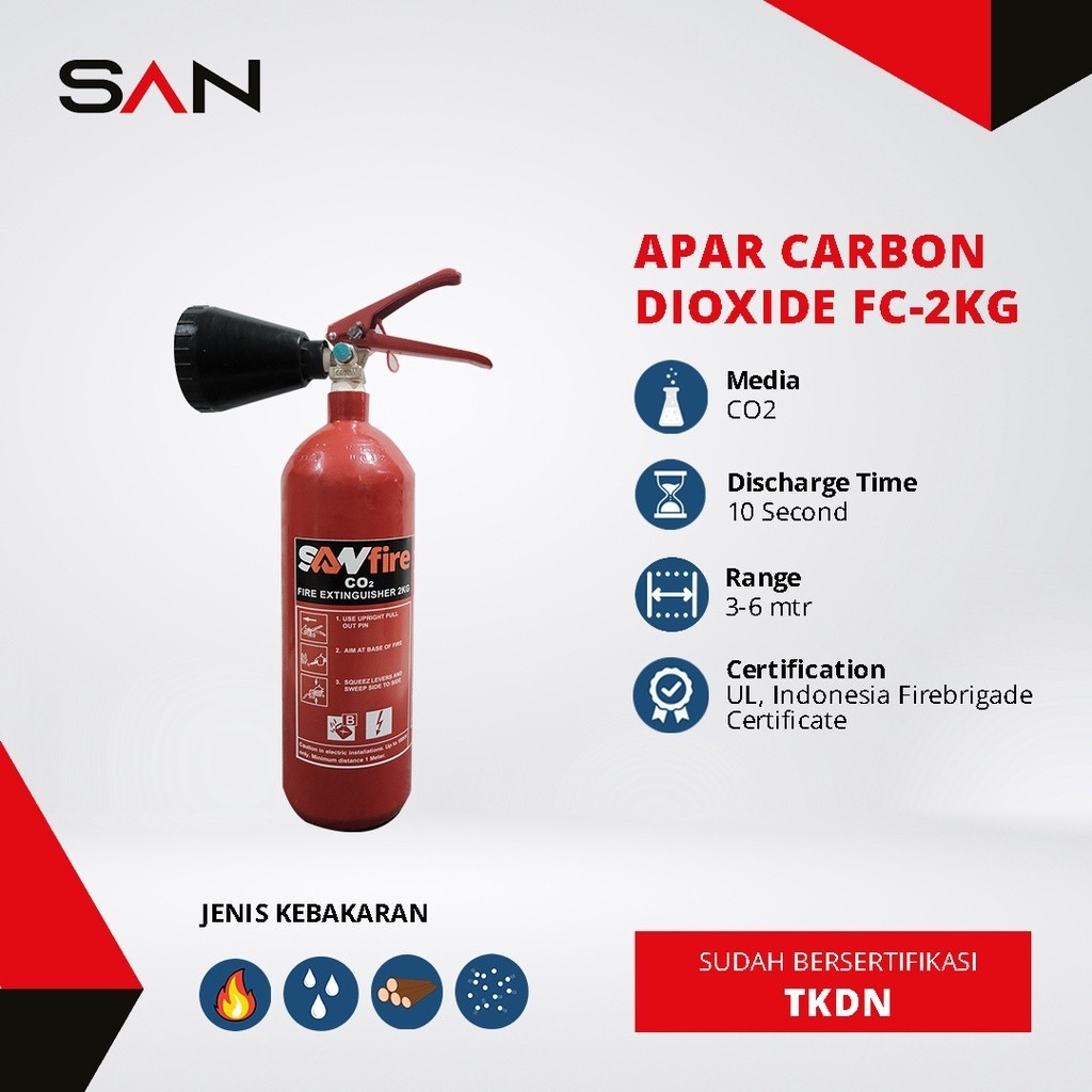 Jual APAR CO2 ALAT PEMADAM API RINGAN EXTINGUISHER SANFire FC2 (2KG ...