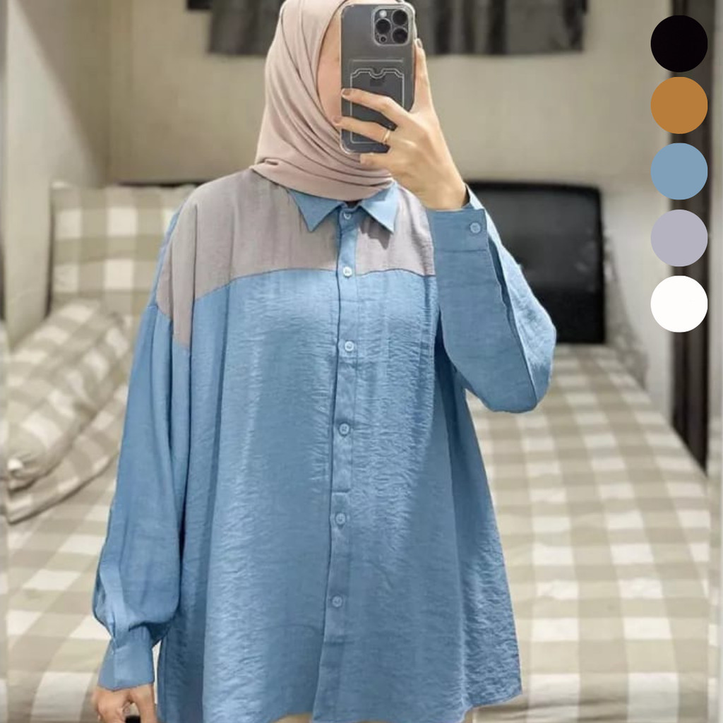 Jual Blouse Wanita Kekinian Korean Style Misya Airflow Crincle - Kemeja ...