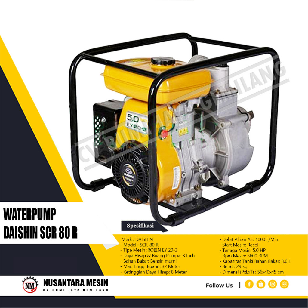 Jual POMPA AIR IRIGASI / GASOLINE WATERPUMP DAISHIN SCR 80 R - 3 INCH ...