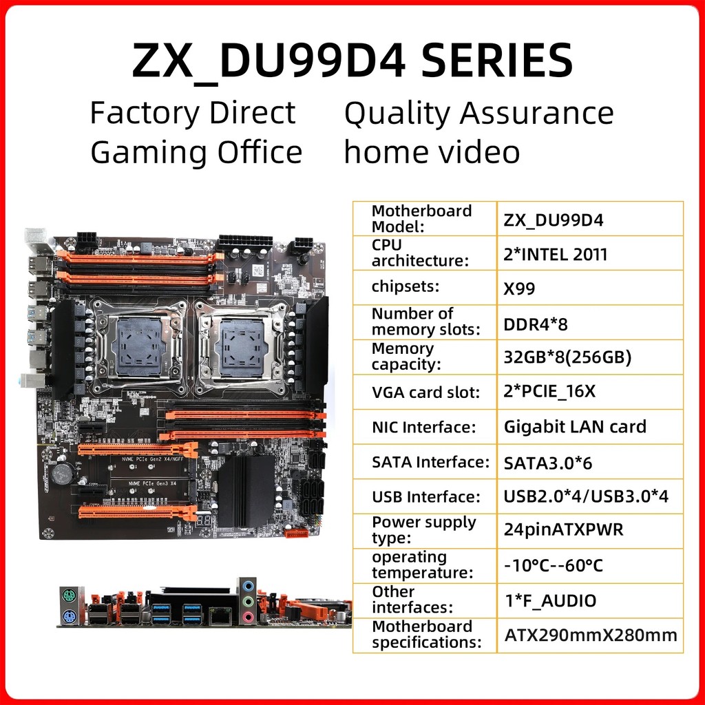 Jual X99 Dual CPU Motherboard, ZX-DU99D4X8, V1.1 Slot, Intel X99 Chip ...