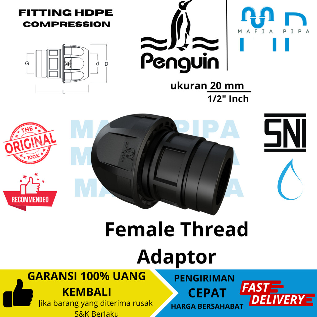 Jual Fitting HDPE Female Thread Adaptor 20mm x 1/2" | Shopee Indonesia