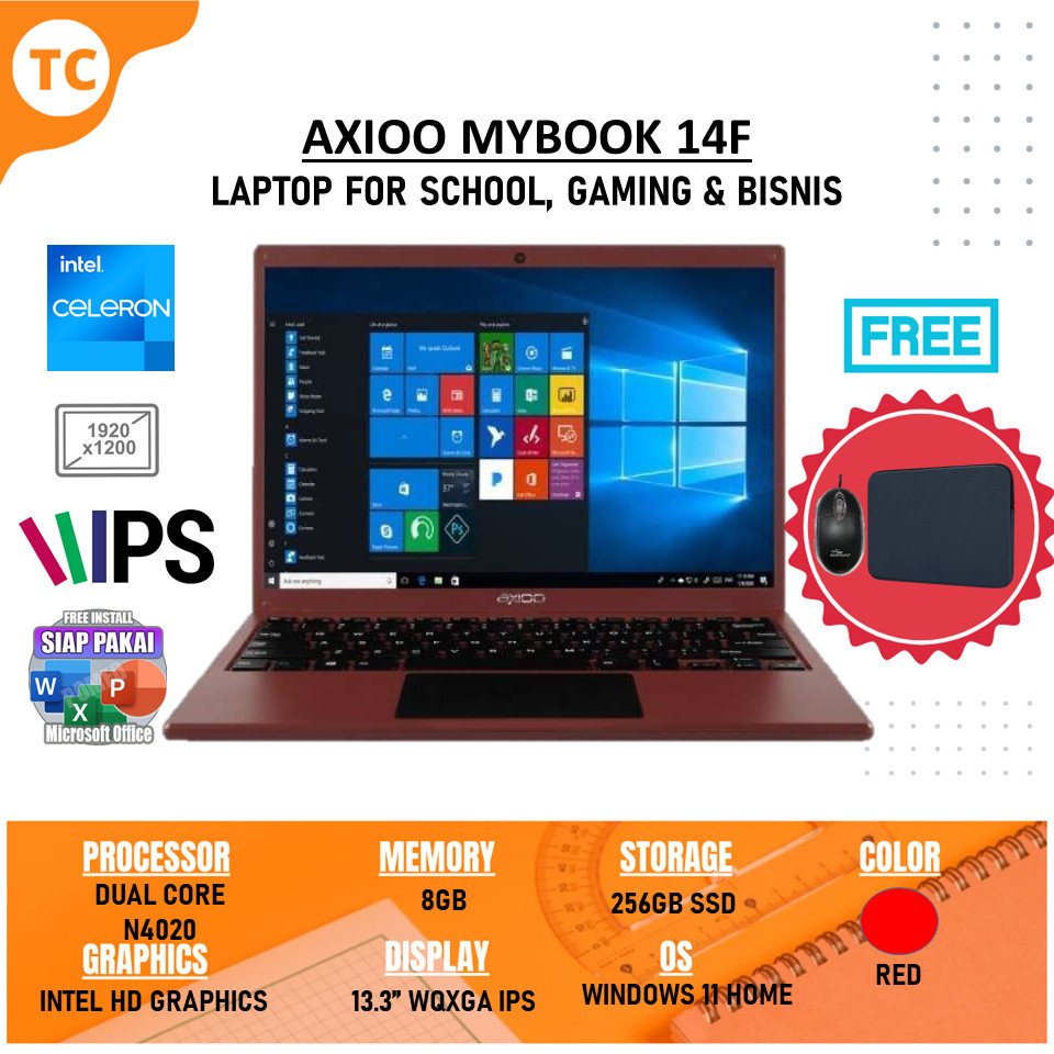 Jual LAPTOP SEKOLAH MURAH AXIOO MYBOOK 14F INTEL N4020 RAM 8GB 256GB 2K ...
