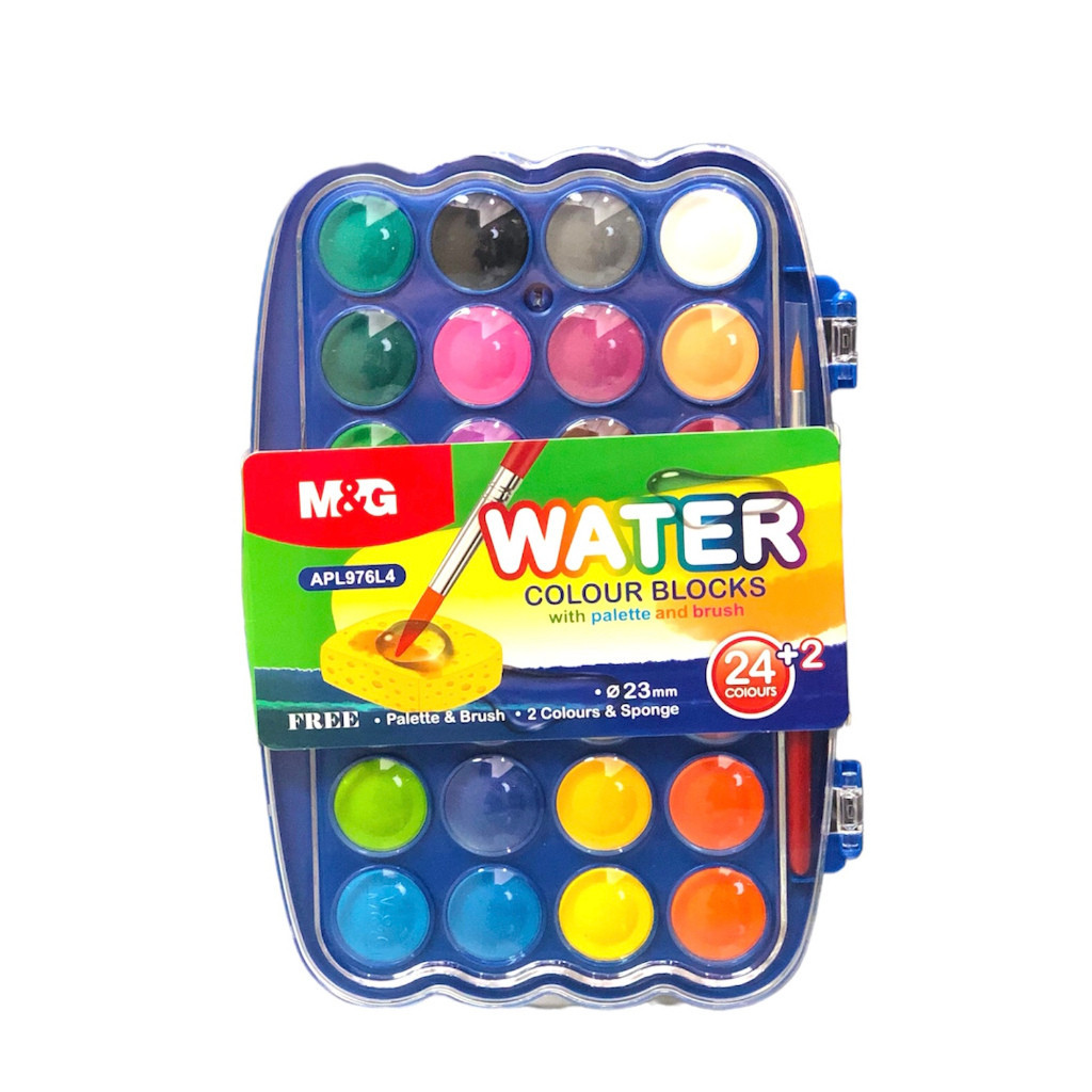 Jual M&G Water Colour Blocks Mini M&G 24+2 Warna dengan Palet dan Brush ...