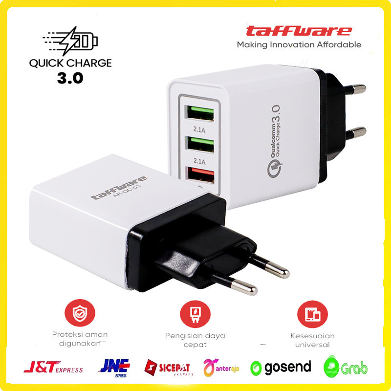 Jual Kepala Charger USB 3 Port Qualcomm QC 3.0 EU Untuk Android Dan Ios ...