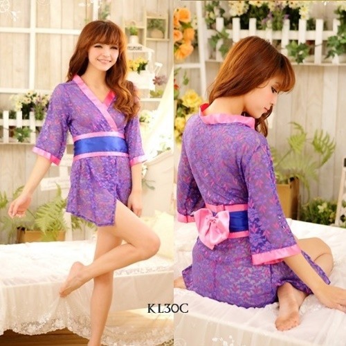 Jual Night Dress Tidur Kimono Jepang Lingerie Brokat Ungu KL30C ...