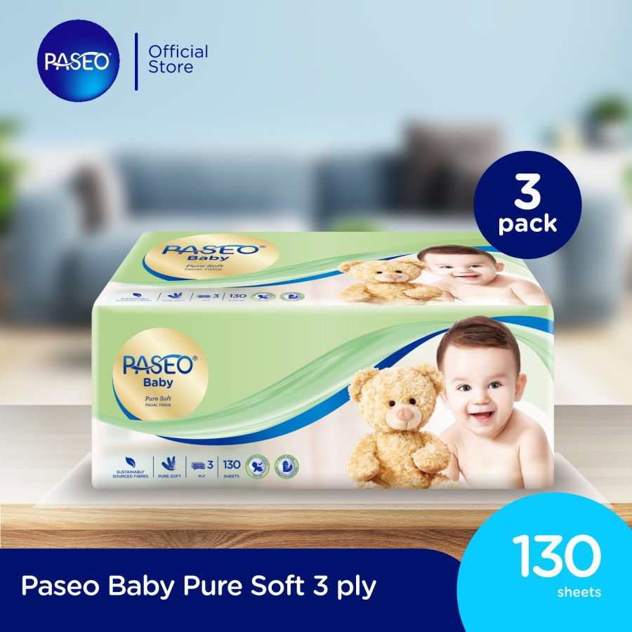 Jual Paseo Baby Tissue Bayi Soft Pack 130 Sheets x 3 Packs | Shopee ...