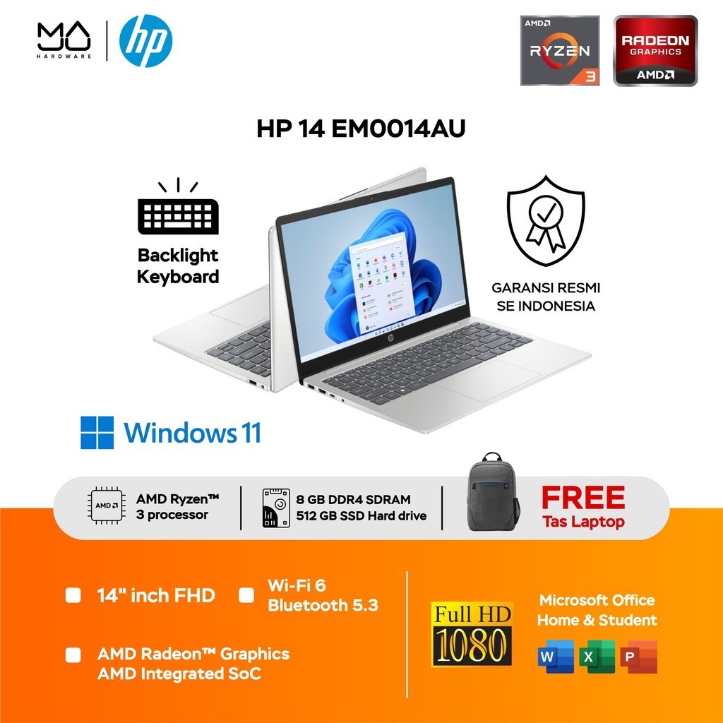 Jual LAPTOP HP 14-EM0014AU R3-7320U 8GB/512GB - SILVER | Shopee Indonesia