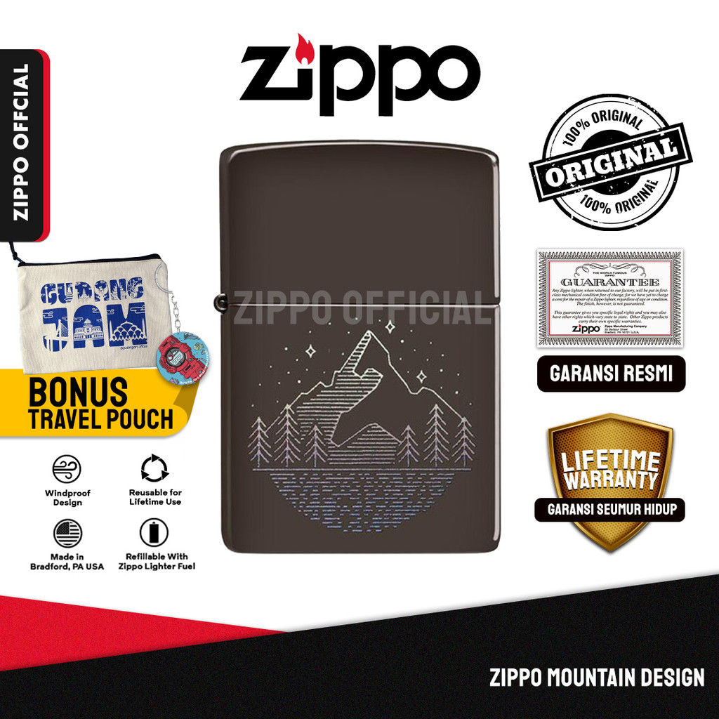 Jual Zippo Mountain Design 49633 | Garansi Lifetime | Original USA | Shopee Indonesia