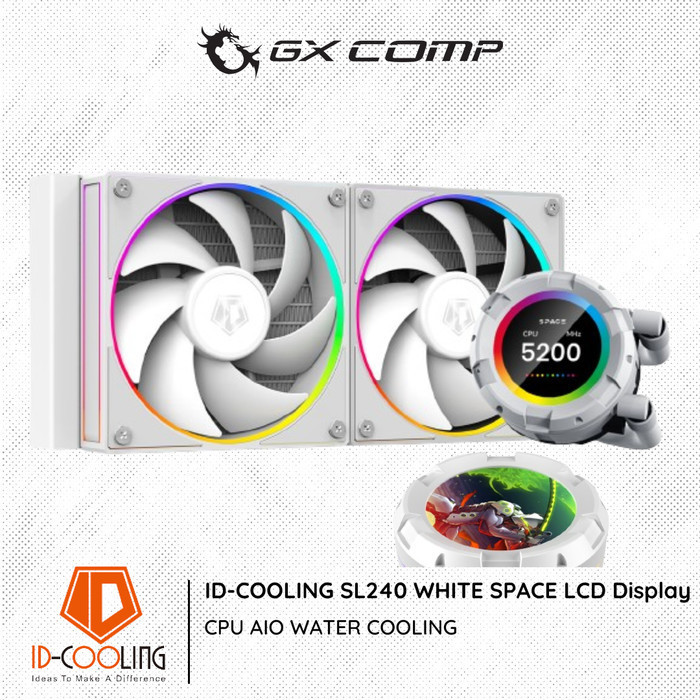 Jual ID-COOLING SL240 WHITE SPACE LCD Display AIO CPU Liquid Water ...