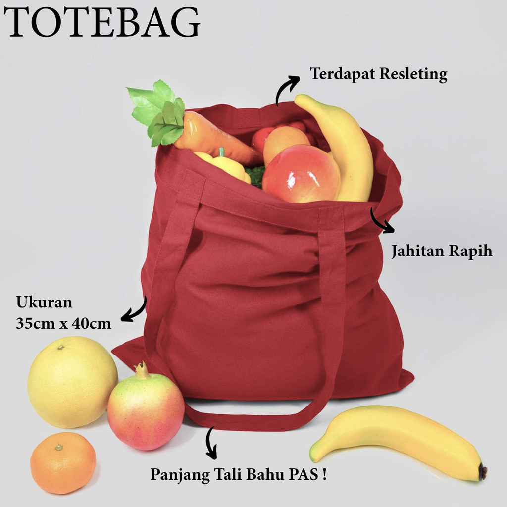 Jual EXD - Tas Tote Bag Totebag Polos Resleting Merah Maroon Tas ...
