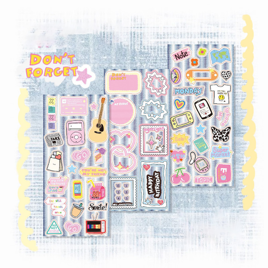 Jual [MILOLI] 3Pcs COLORFUL CUTE DENIM Sticker Decor DIY Scrapbook ...
