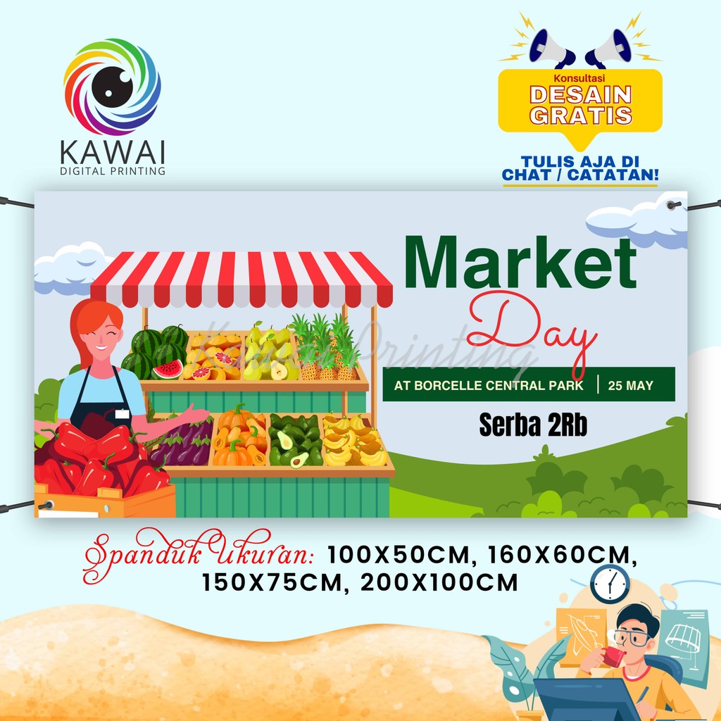 Jual Spanduk Banner MMT Selamat Datang Market Day Grey Serba 2rb ...