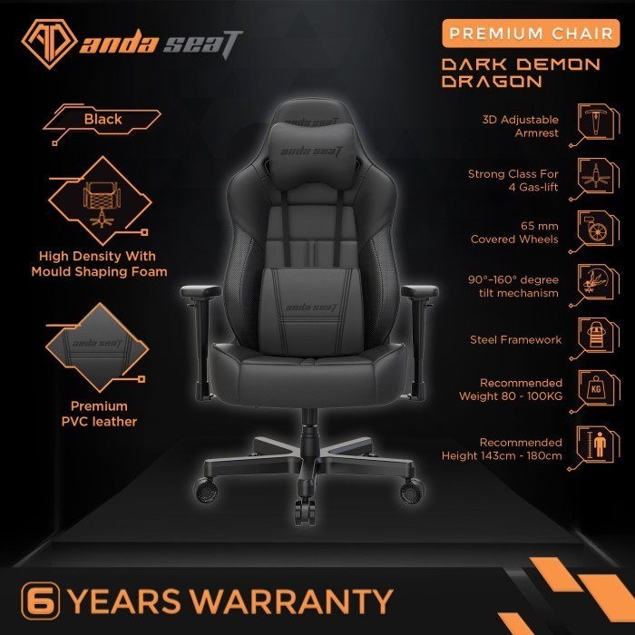 Jual ANDASEAT DARK DEMON DRAGON SERIES GAMING CHAIR - BLACK | Shopee ...