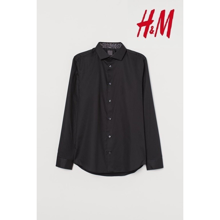 Jual HM Kemeja Pria Premium Cotton Hitam Lengan Panjang | Shopee Indonesia