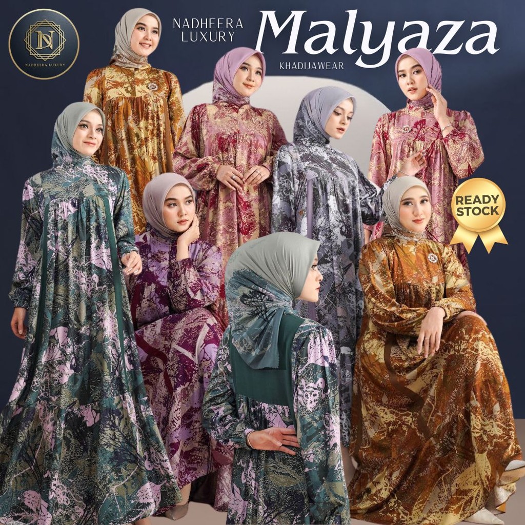 Jual [BISA COD] Nadheera Luxury Malyaza dress midi RAYON PREMIUM MOTIF NADHERA TERBARU maliyaza ...