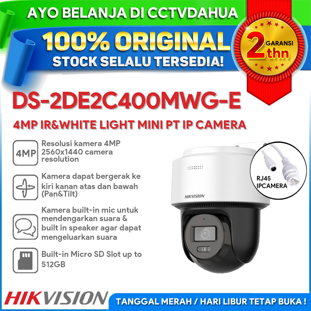 Jual HIKVISION DS-2DE2C400MWG-E 4MP 2-WAY IR WHITE LIGHT MINI PT IP CAMERA | Shopee Indonesia