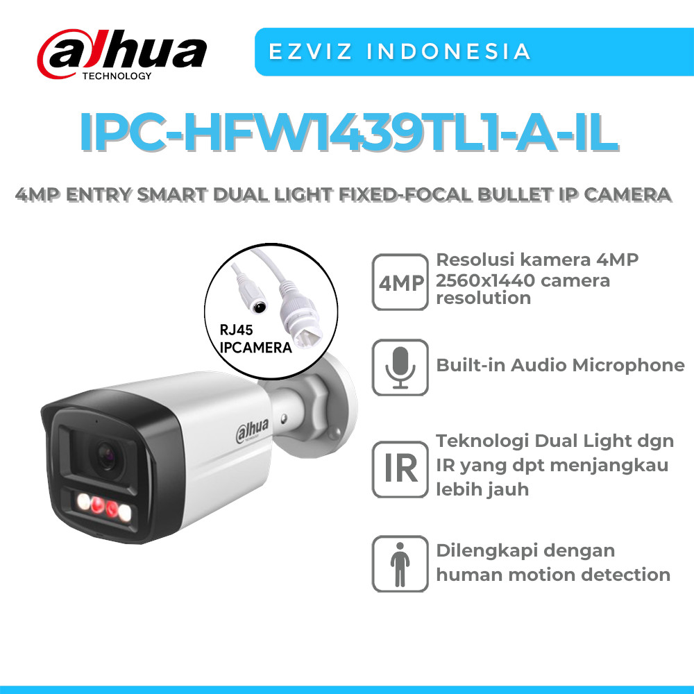 Jual DAHUA IPC-HFW1439TL1-A-IL 4MP DUAL LIGHT AUDIO H265 BULLET IP CAMERA | Shopee Indonesia