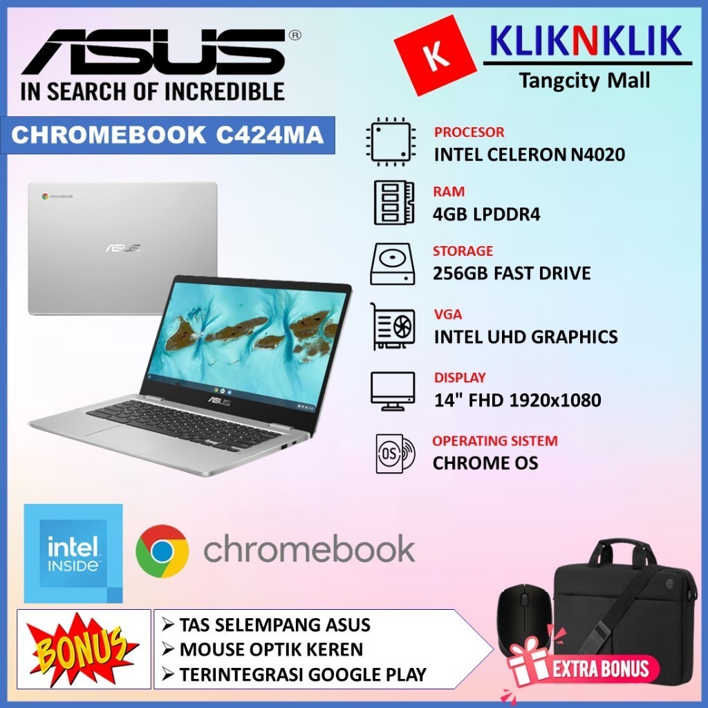 Jual Laptop ASUS CHROMEBOOK C424MA Celeron N4020 4GB 256GB FHD CHROME ...