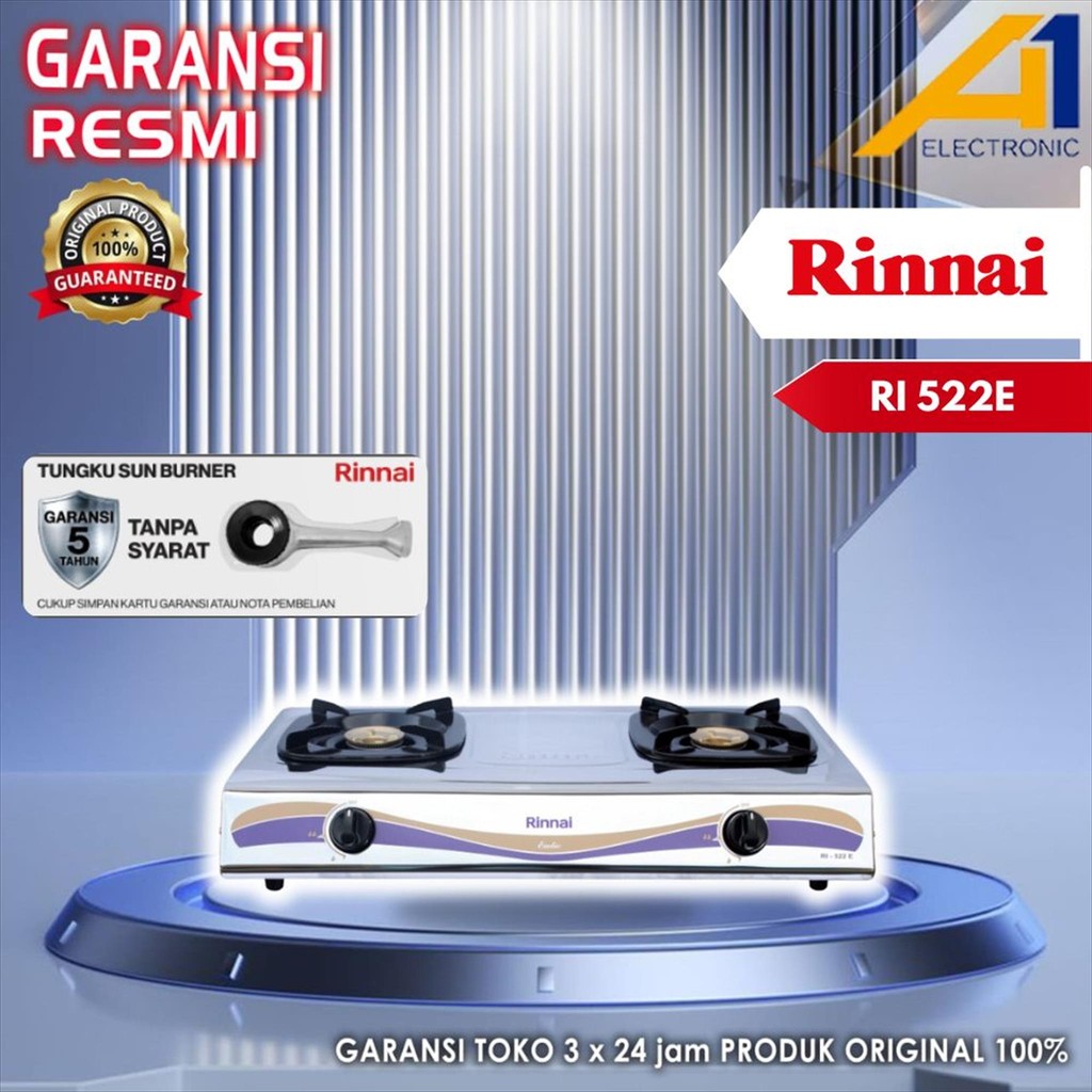 Jual Kompor Gas RINNAI RI 522 E / RI 522E / RI522E , 2 Tungku Garansi ...
