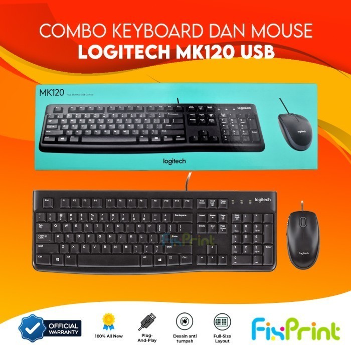 Jual Logitech Keyboard K120 USB Kabel Combo Keyboard Plus Mouse MK120 Wired Bergaransi Original ...
