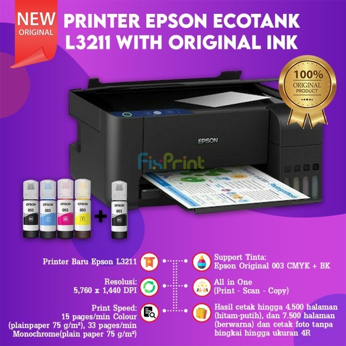 Jual Printer Epson L3211 EcoTank A4 F4 All in One Ink Tank Garansi ...