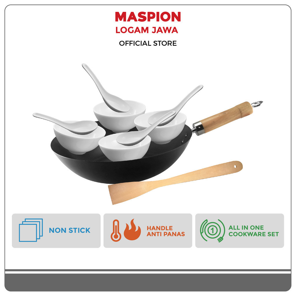 Jual Maspion Maslon Wok Set 30 cm Iron Stirfry with 4 pcs Bowl and ...