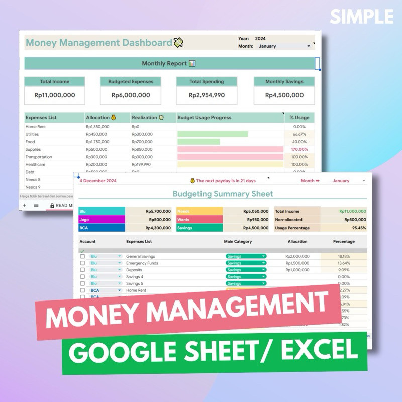Jual MONEY MANAGEMENT V2 - Template Sheet/ Excel. Lengkap dan simple ...