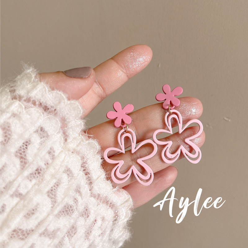 Jual 【Aylee】Anting Bunga Merah Muda Anting Pin Perak Wanita Sepasang ...