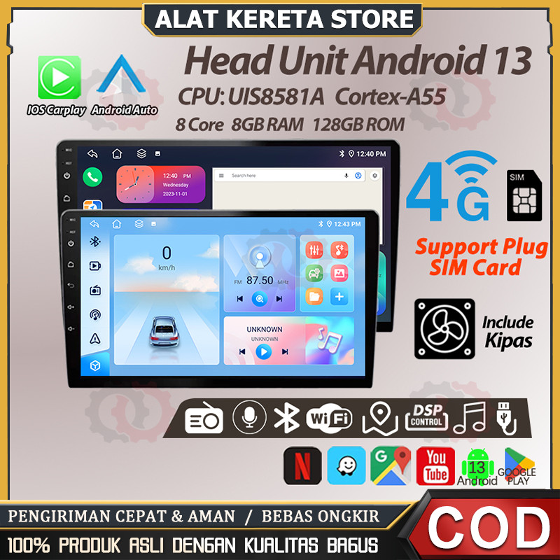 Jual 8G+128G Head Unit Support 4G LTE SIM Card 8 Cores CPU Cortex-A55 IPS Car Screen Android 13 ...