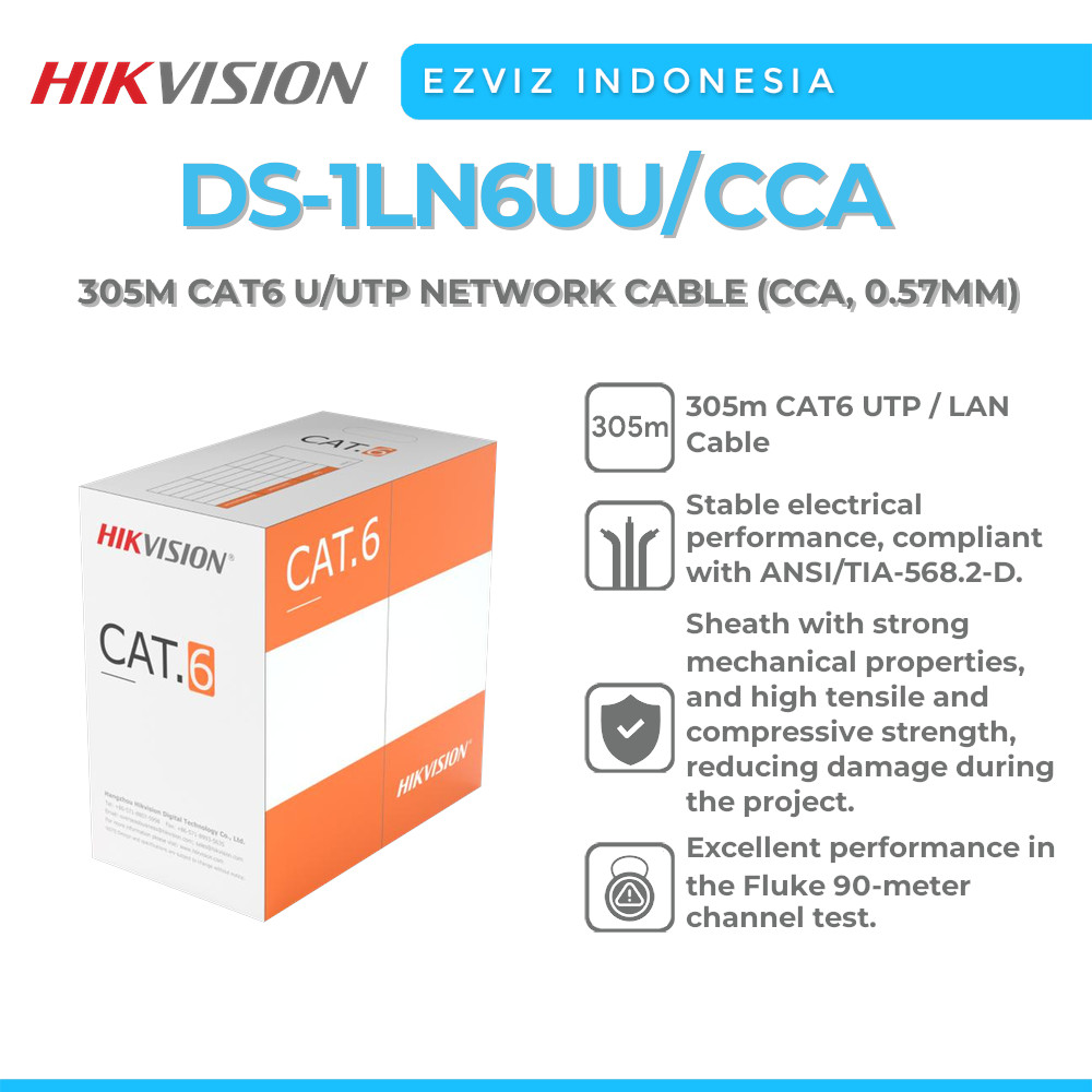 Jual HIKVISION DS-1LN6UU/CCA 305M CAT6 U/UTP NETWORK CABLE (CCA, 0.57MM ...