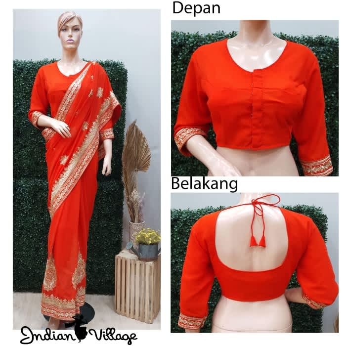 Jual Saree jadi india sifon bordir mas /sari india orange /wedding ...