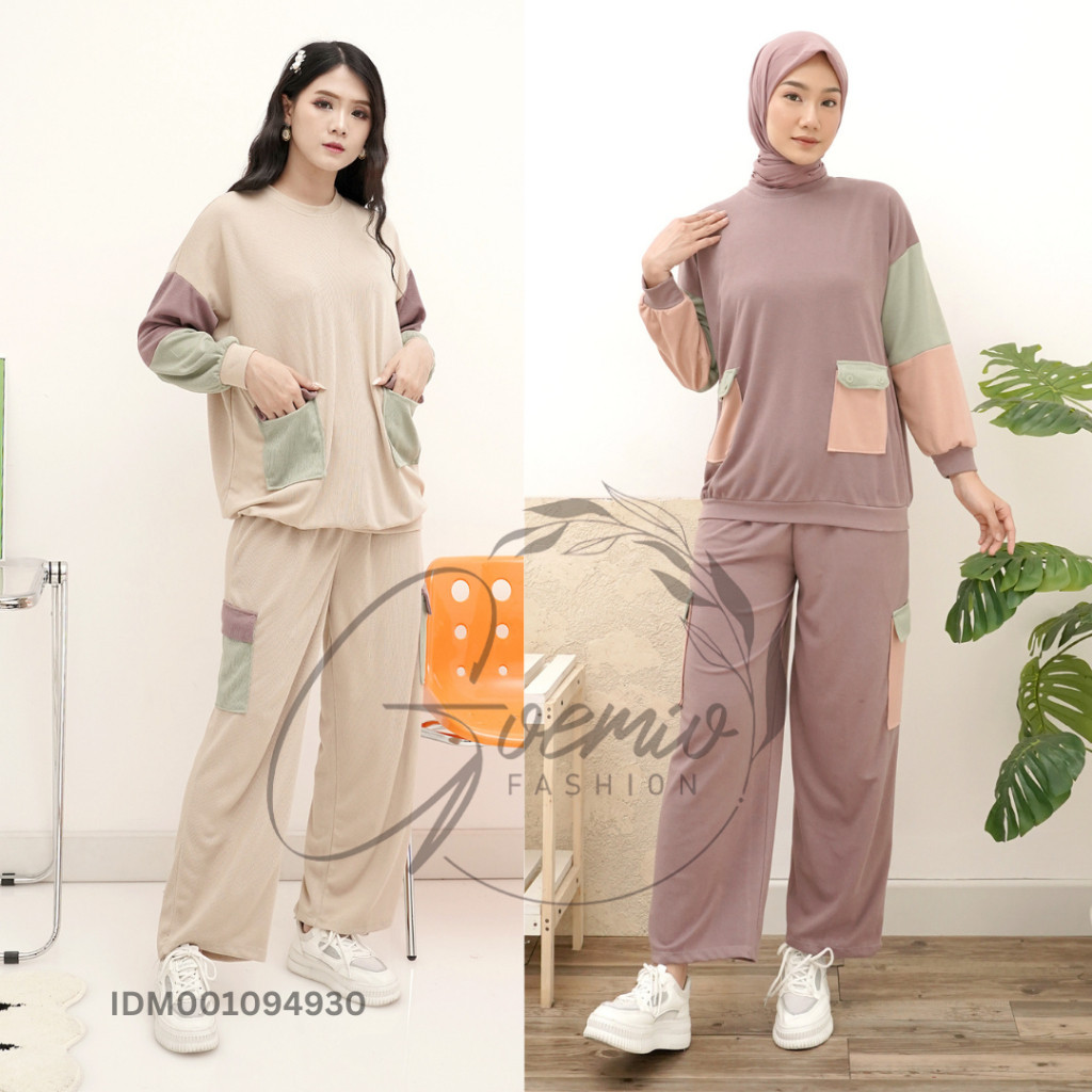 Jual QM84ED Pre Order ilook | LD 120 One Set Malta Setelan Katun Knit Combi Atasan Garis Dan ...