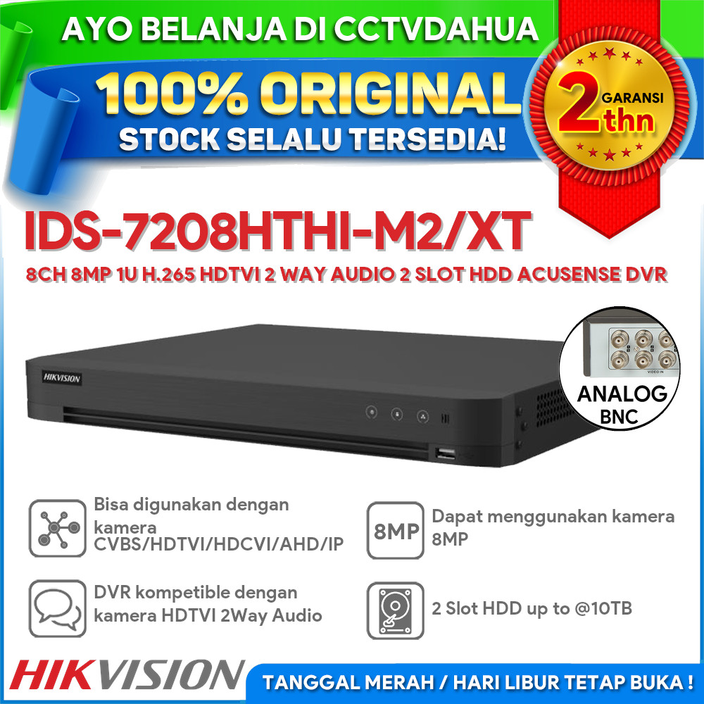 Jual HIKVISION IDS-7208HTHI-M2/XT 8CH 8MP 1U H.265 HDTVI 2 WAY AUDIO 2 ...