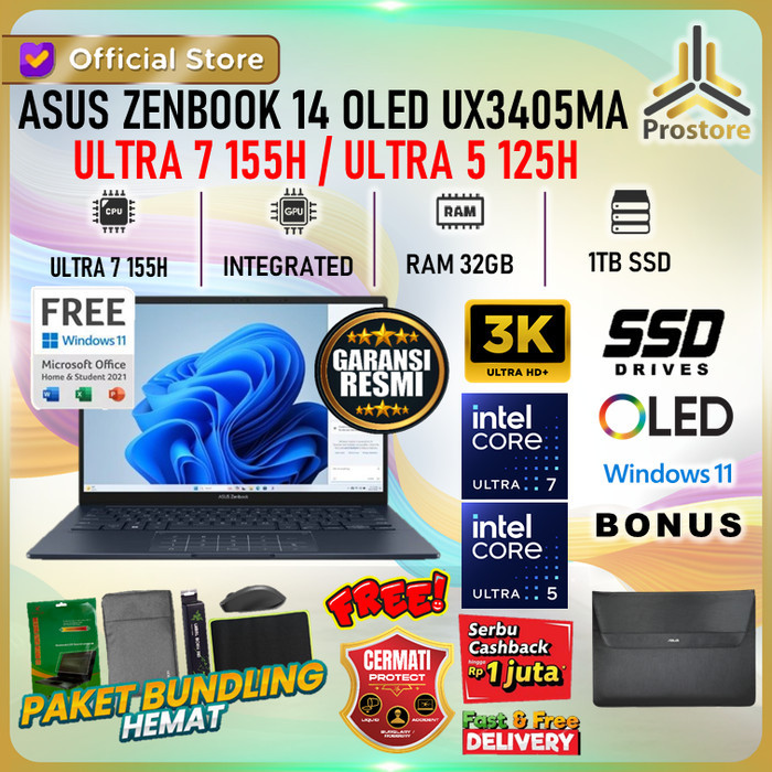 Jual ASUS ZENBOOK 14 OLED UX3405MA ULTRA 5 125H 16GB 1TB W11+OHS ...