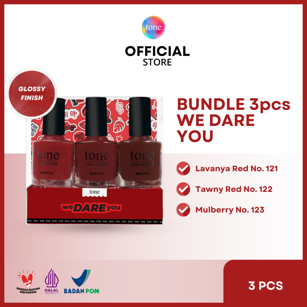 Jual TONE We Dare You | Bundle Red | Kutek Merah Maroon | Cat Kuku ...