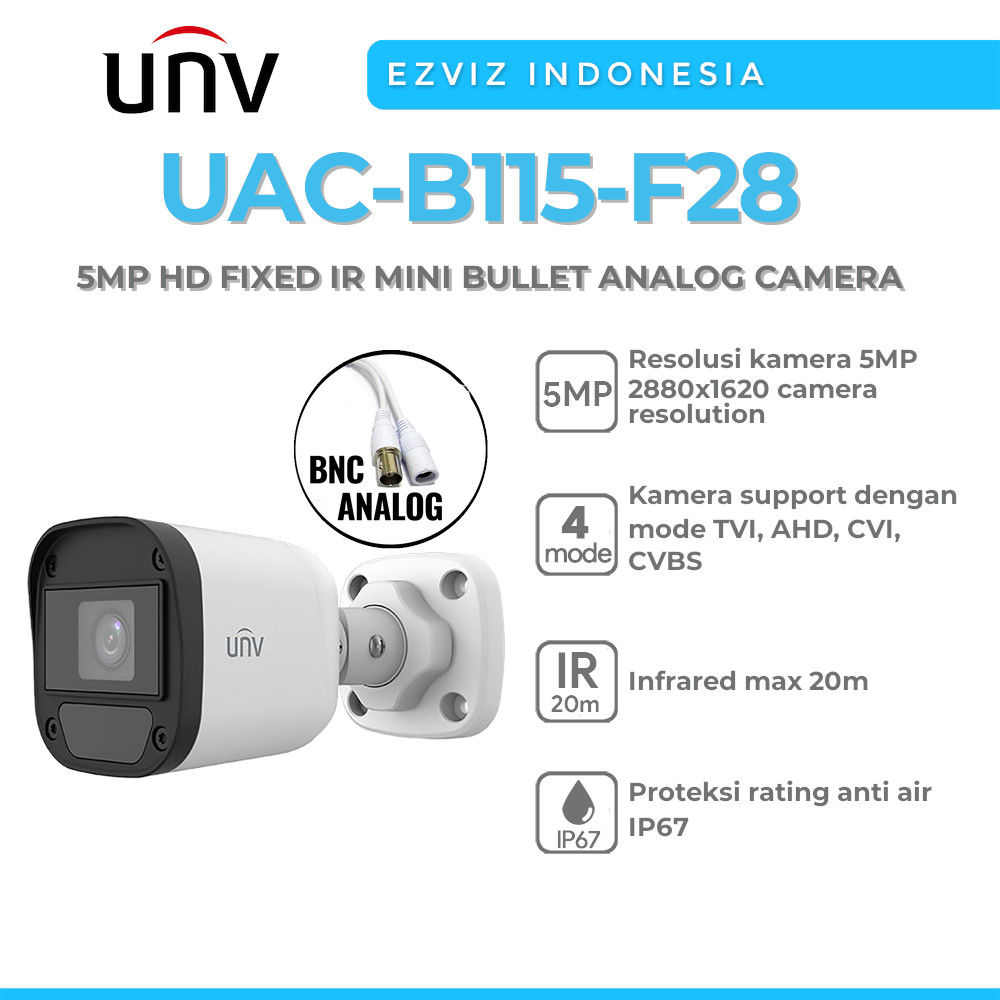Jual UNIVIEW UAC-B115-F28 UNV 5MP HD FIXED 4IN1 IP67 IR MINI BULLET ANALOG CAMERA | Shopee Indonesia
