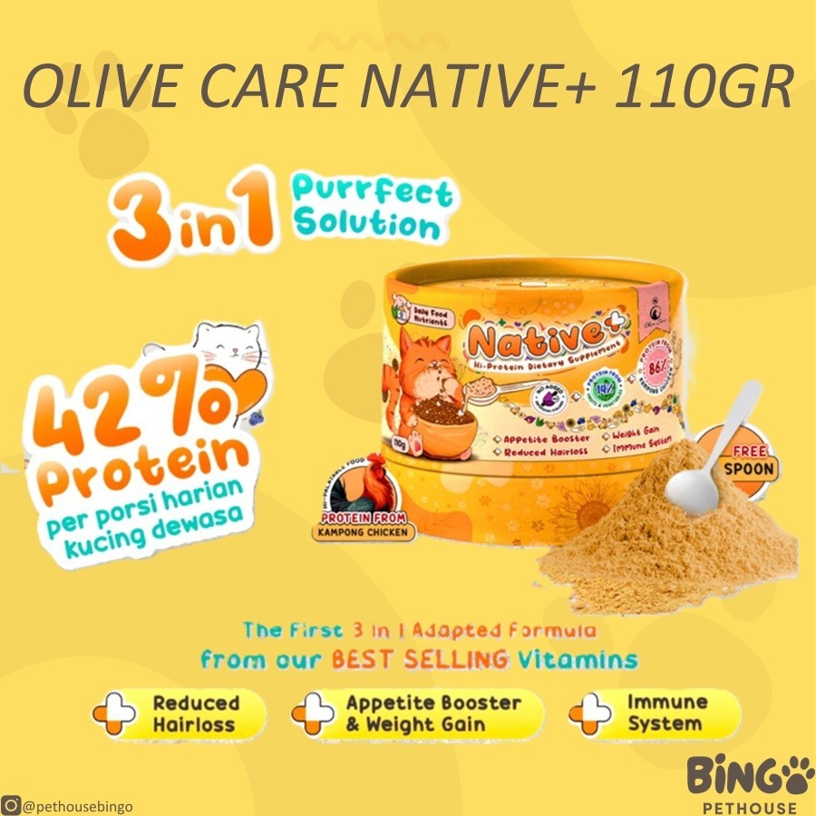 Jual Olive Care Vitamin Nafsu Makan Kucing NATIVE+ Protein Tinggi 110gr ...