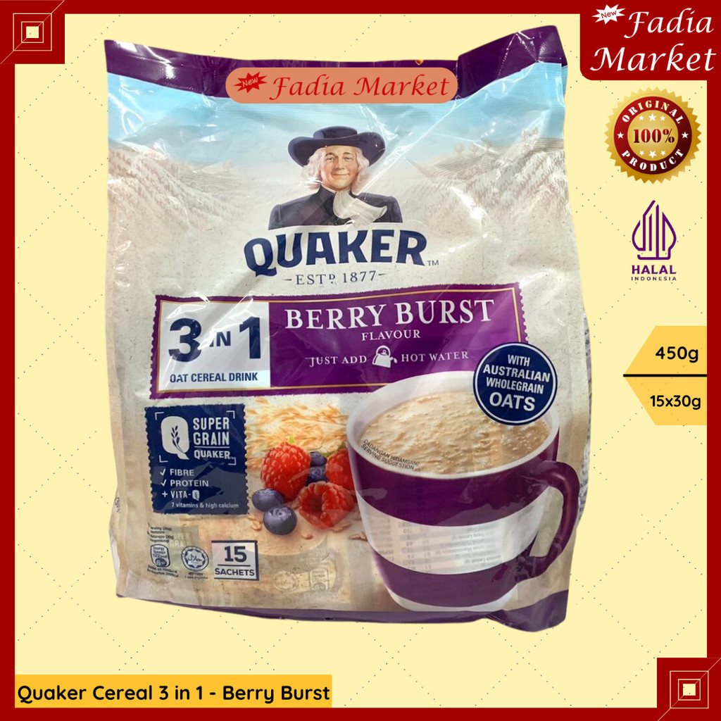 Jual Quaker Cereal Gandum Berry Burst Buah Beri 3 in 1 Malaysia Sachet ...