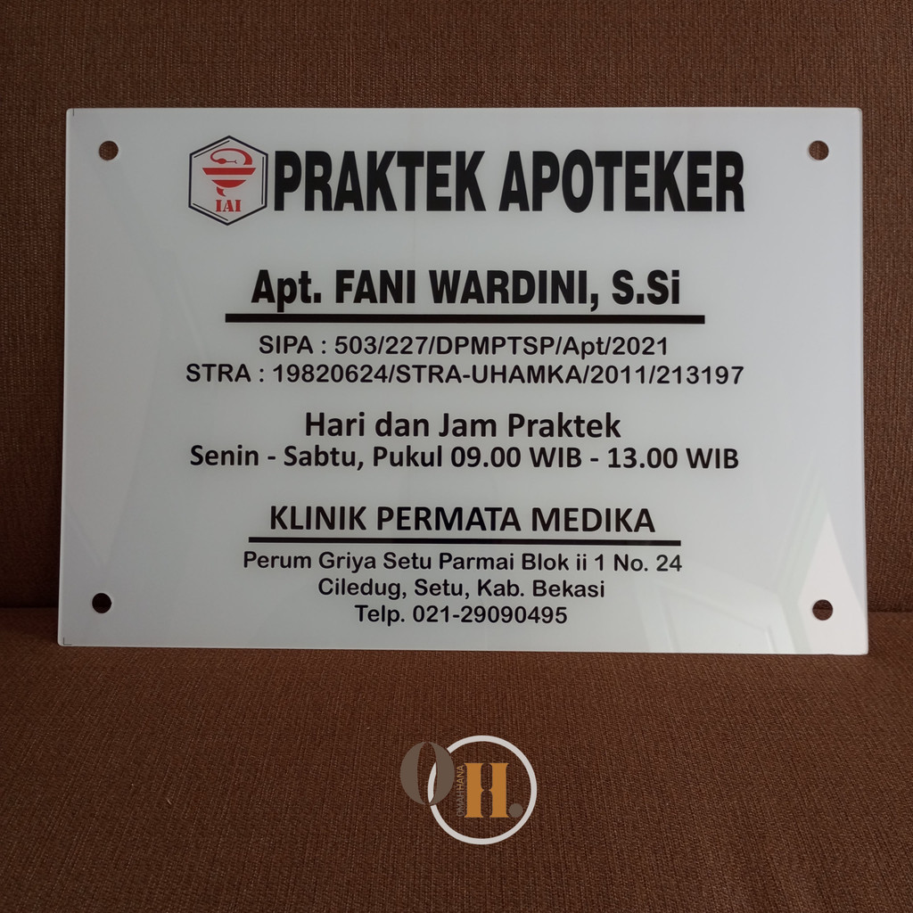 Jual Akrilik Papan Nama Praktek Apoteker, Dokter, Bidan, Perawat Custom ...