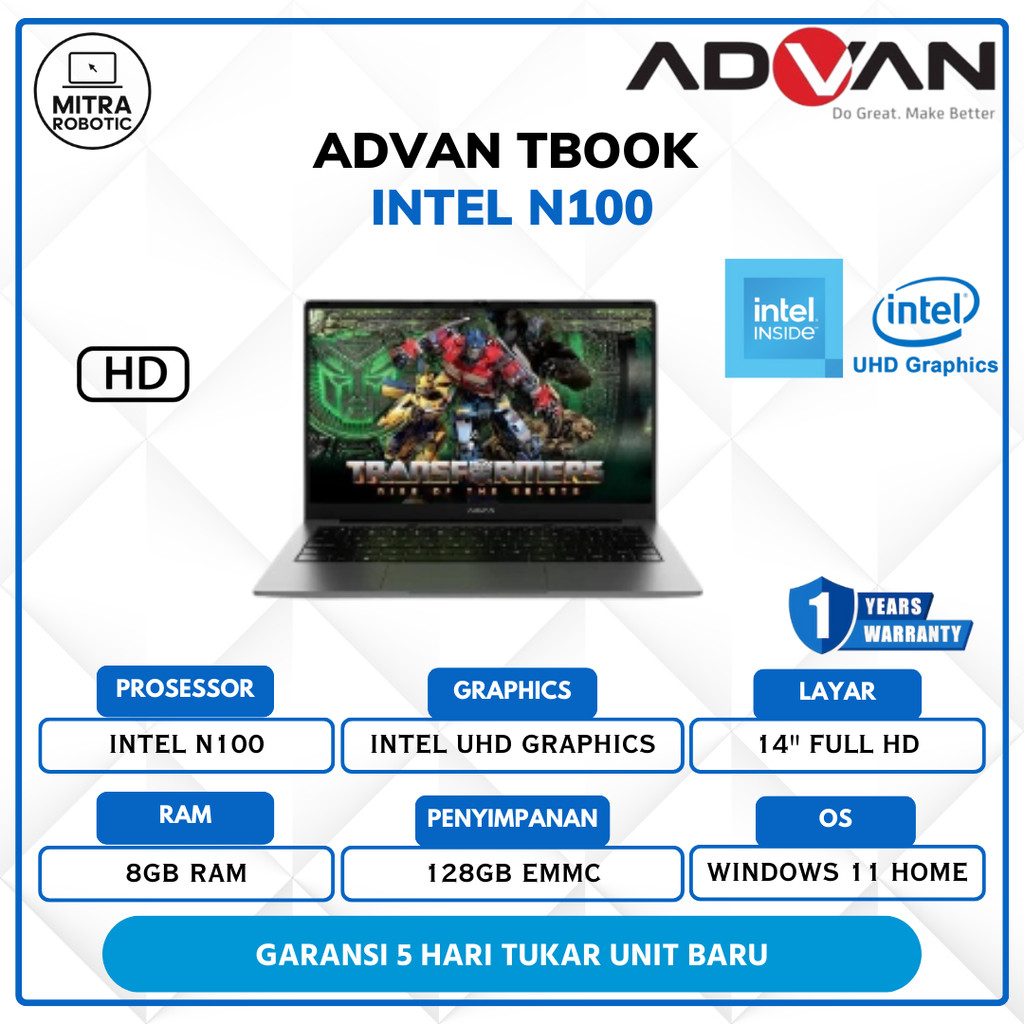 Jual Laptop Advan TBook Intel N100 8GB Ram eMMC 128GB 14" Windows 11 ...