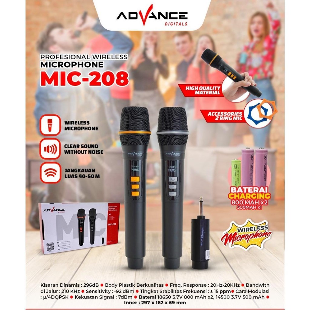 Jual Advance Mic-208 Dual Microphone Wireless Baterai tahan lama dan ...