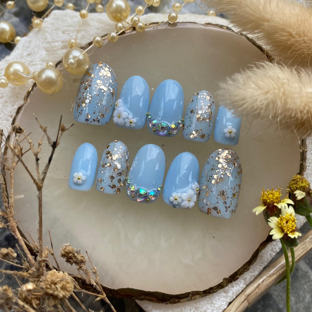 Jual Press on nails warna biru soft vol A6 | Shopee Indonesia