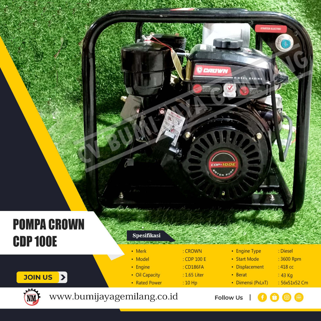 Jual MESIN POMPA AIR SAWAH 4 INCH DIESEL CROWN CDP 100 E | Shopee Indonesia