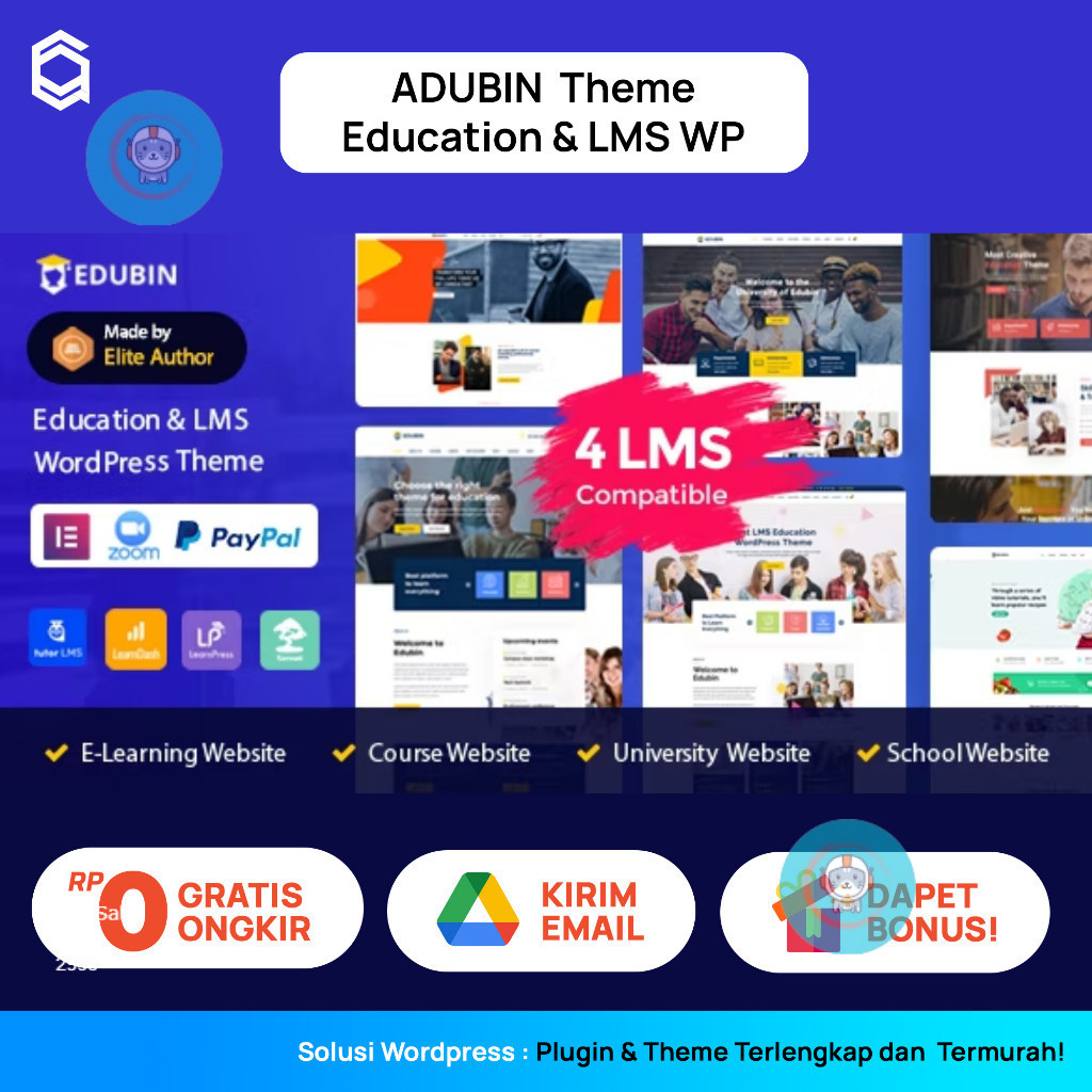 Jual Edubin Education Theme Wordpress Premium LMS Theme Unlimited Domain | Shopee Indonesia