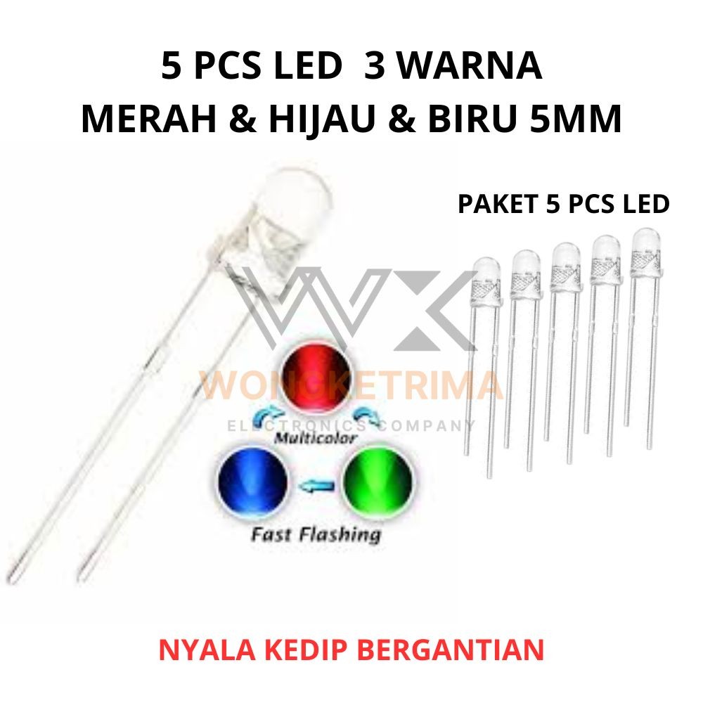 Jual LED 5mm 3 Warna Merah, Hijau, Biru (RGB), Body Transparan | Shopee Indonesia
