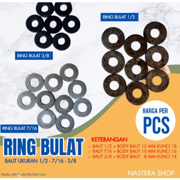 Jual Ring Plat Bulat Baut 1/2 Baut 7/16 Baut 3/8, Tebal 3mm Harga Per 1 ...