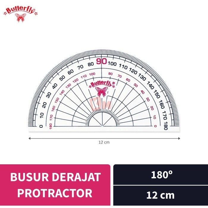 Jual Protractor / Penggaris Busur Derajat Butterfly 180 Derajat / 12 cm ...